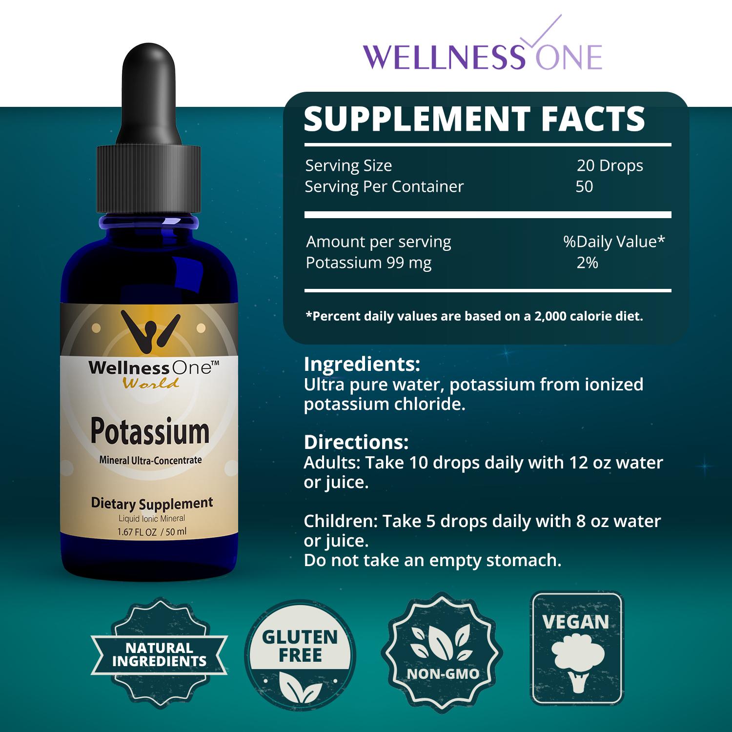 Potassium Drops - Liquid Ionic Mineral Supplement 50ml Bottle (50 Days