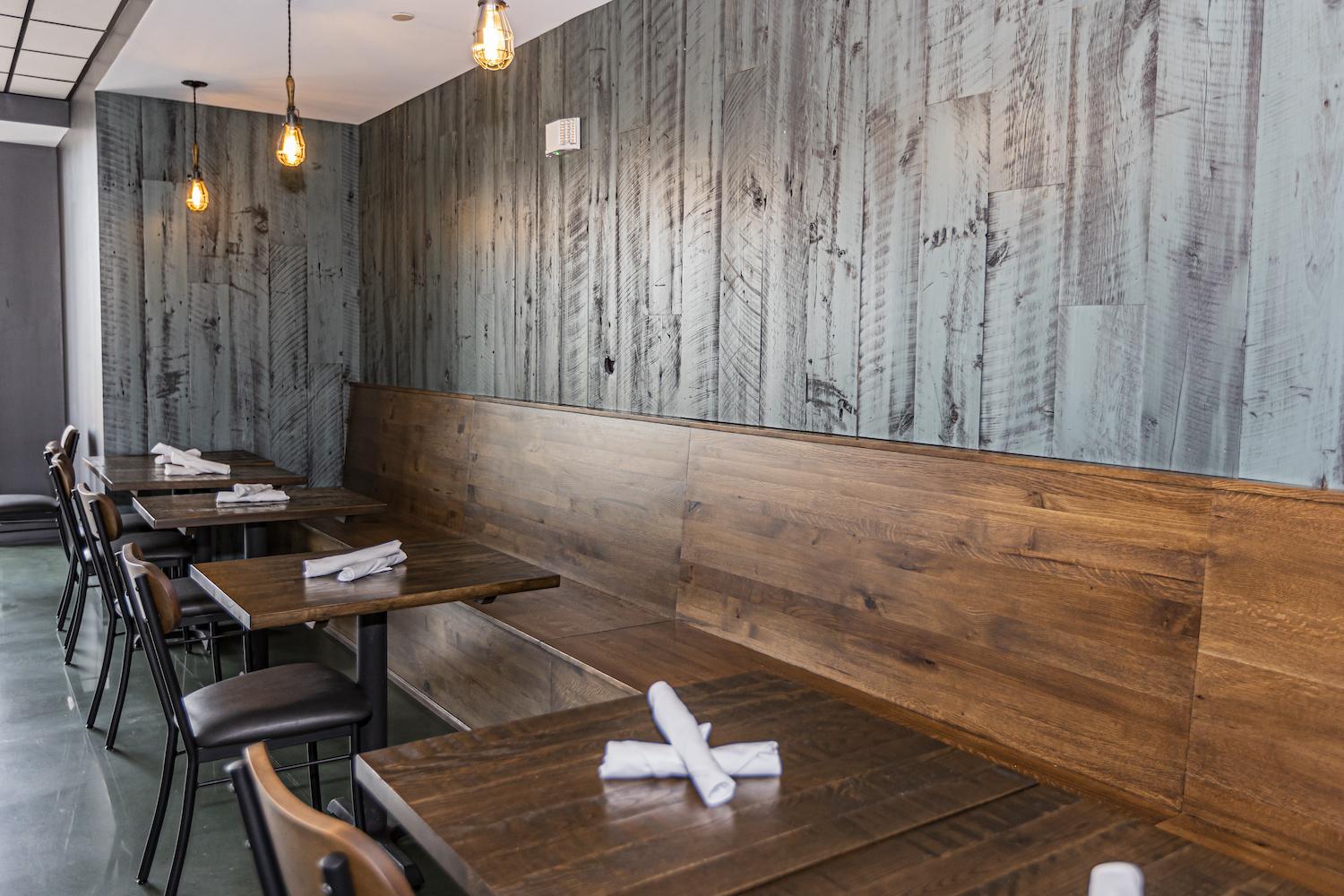 Reclaimed Wood Renovation at Pizza Shop | Rustic Red Door | Commercial