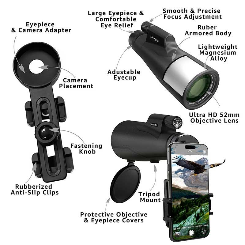 Python 12x52 Range Master™ Ultra HD Monocular Telescope – PYTHON OPTIC