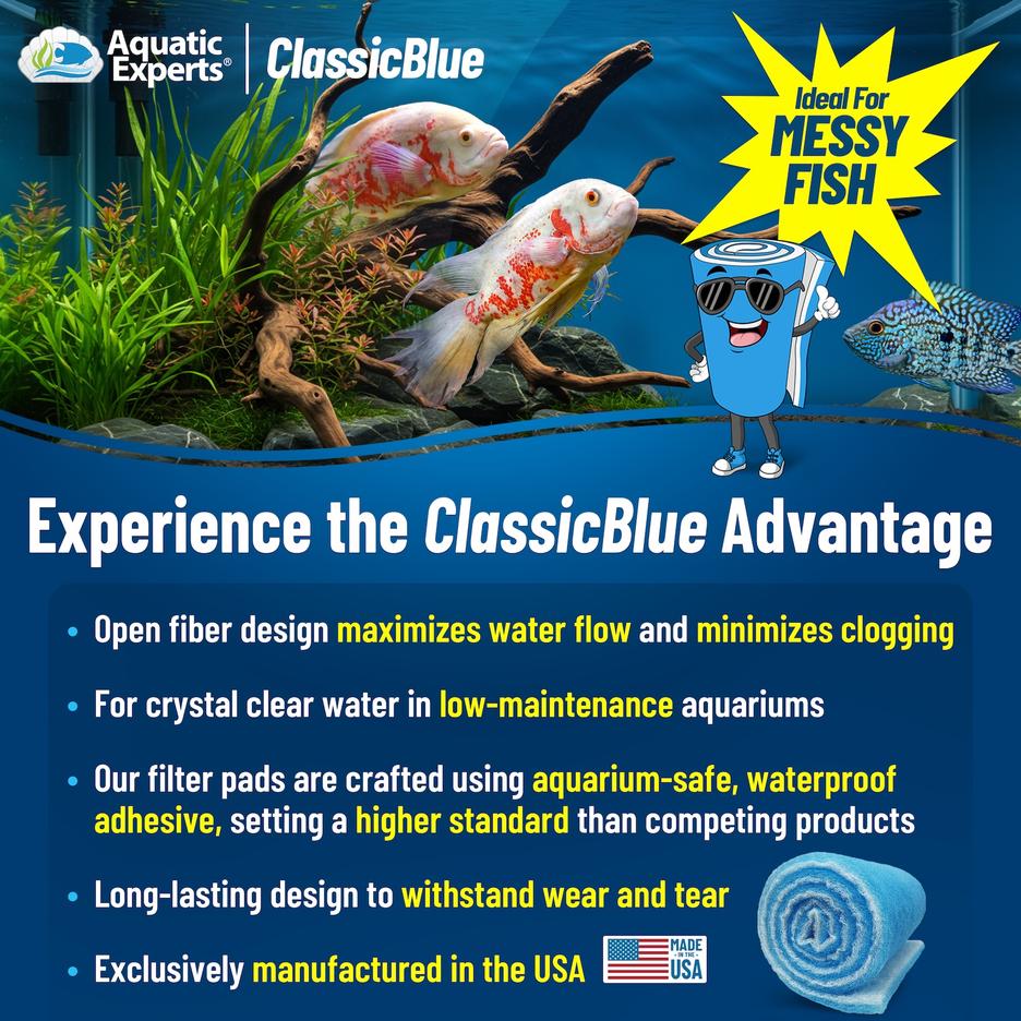 ClassicBlue Aquarium Filter Pad Roll Blue White Bonded Cut to Fit Bulk ...