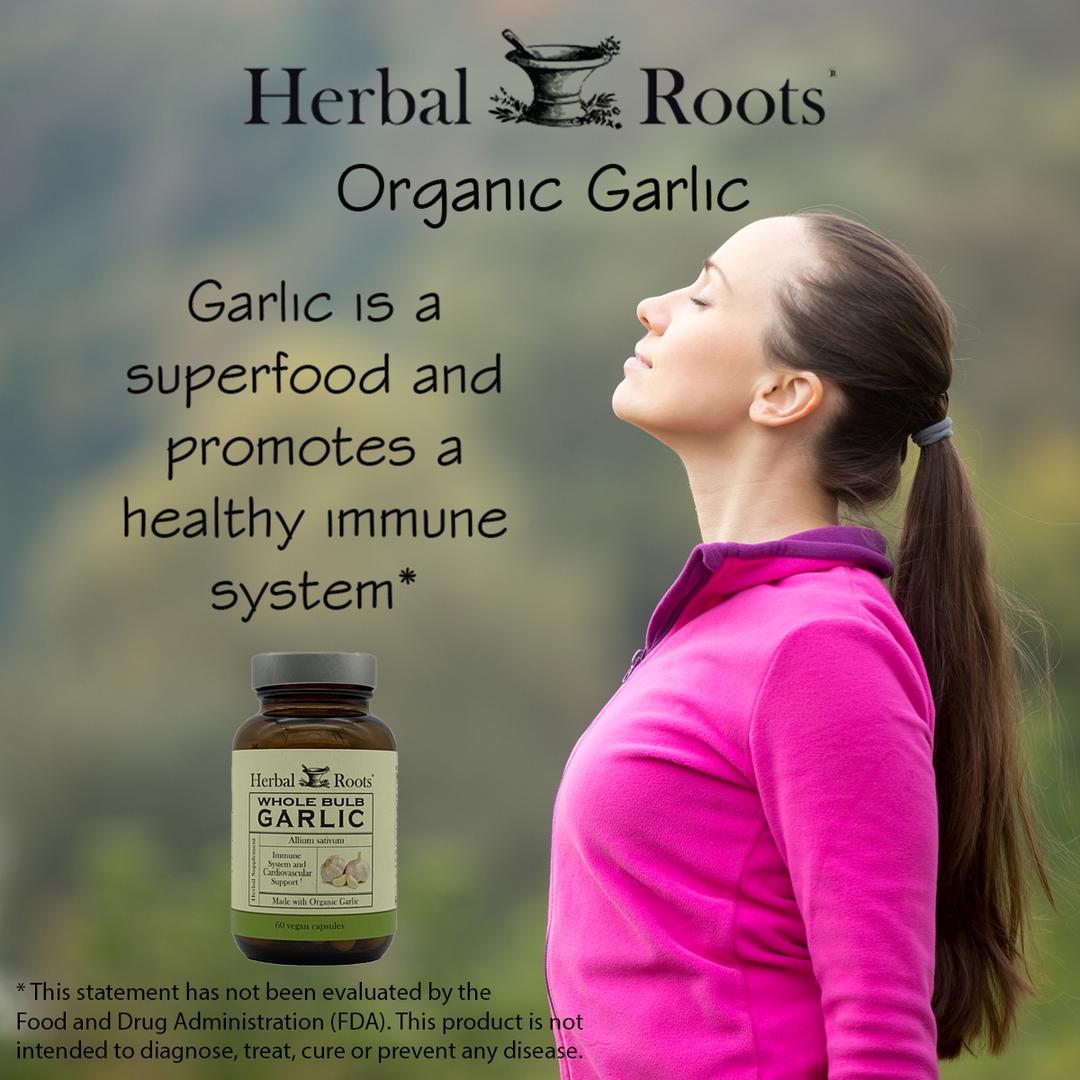 Organic Garlic Supplement - 60 VegCaps - 600 mg - Herbal Roots