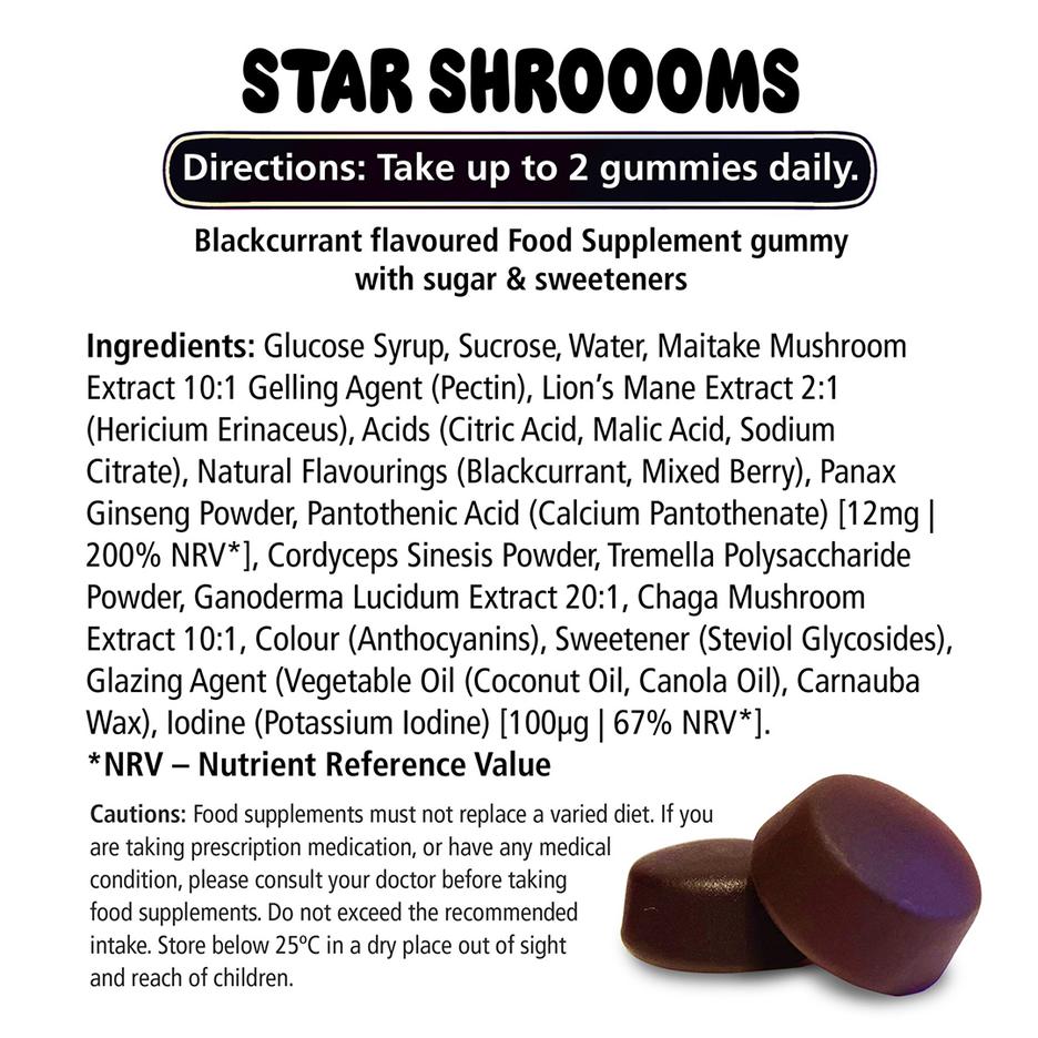 Starshroooms x60 Mushroom Gummies | Blackcurrant | 6 Mushrooms + Ginse ...