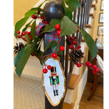 Nutcracker Christmas Ornament, Oyster Shell Art