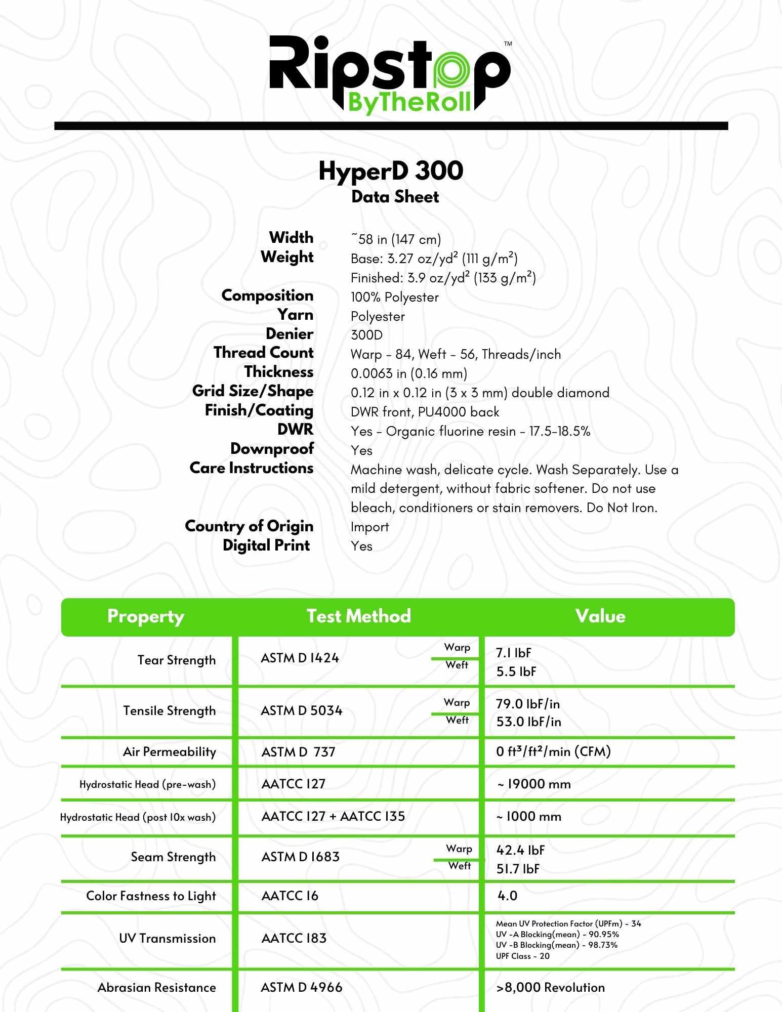 Fabric Data Sheets - Ripstop by the Roll
