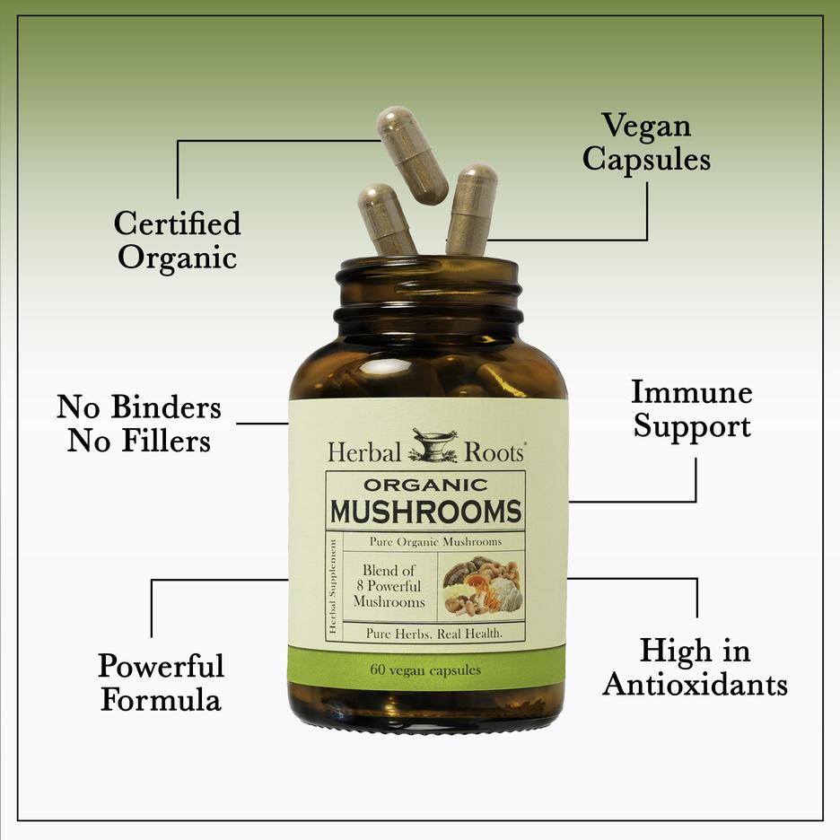 Organic 8 Mushrooms Blend for Immune Support - 60 VegCaps – Herbal Roots