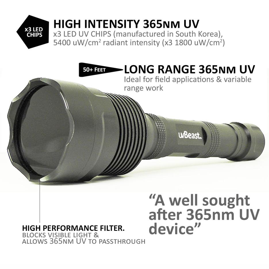 uvBeast Black Light UV Flashlight V3 365nm – FILTERED Ultraviolet - HI
