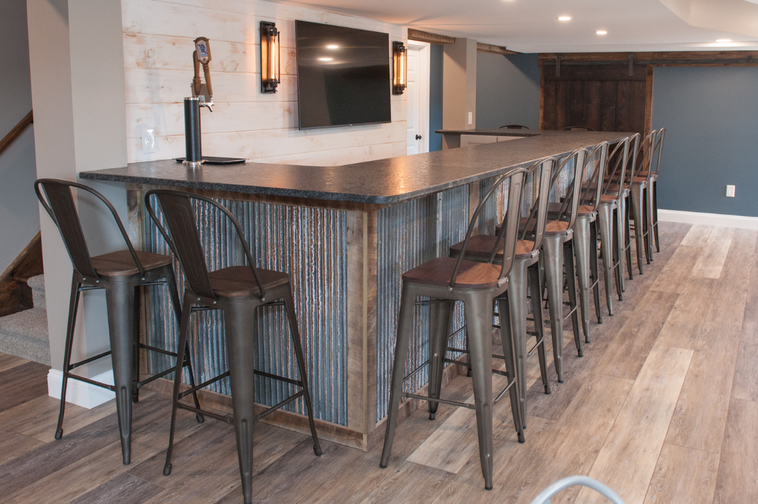 Barnwood Beams and Tin Bar in a Golf Course Home