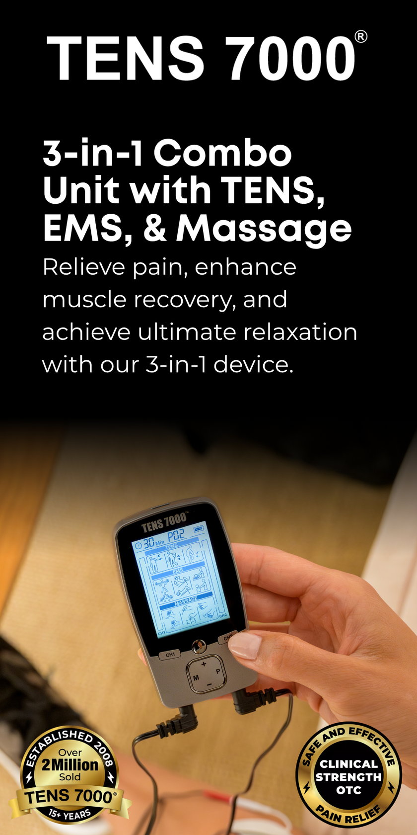 TENS 7000 3-in-1 Combo Unit with TENS, EMS, & Massage