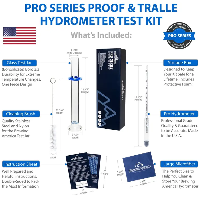 Hydrometer Alcohol Meter Test Kit Distilled Alcohol American-Made 0-20