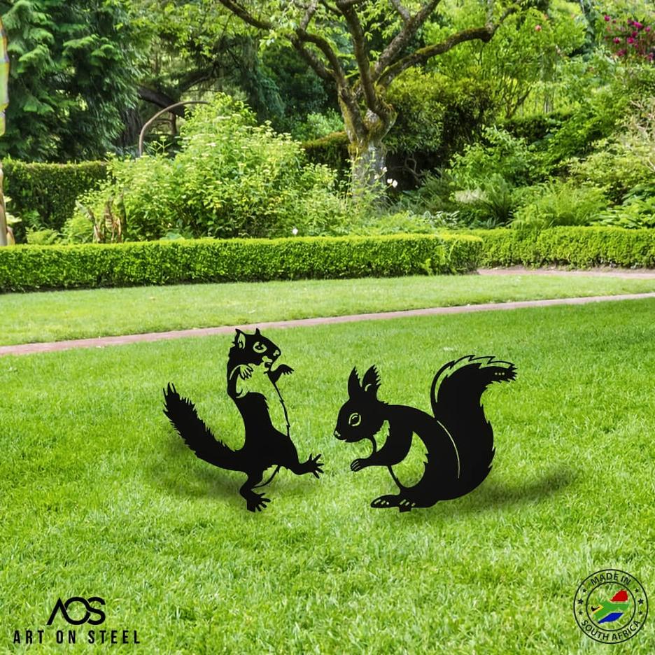 2 Naughty Squirrels Garden Decor | Art on Steel