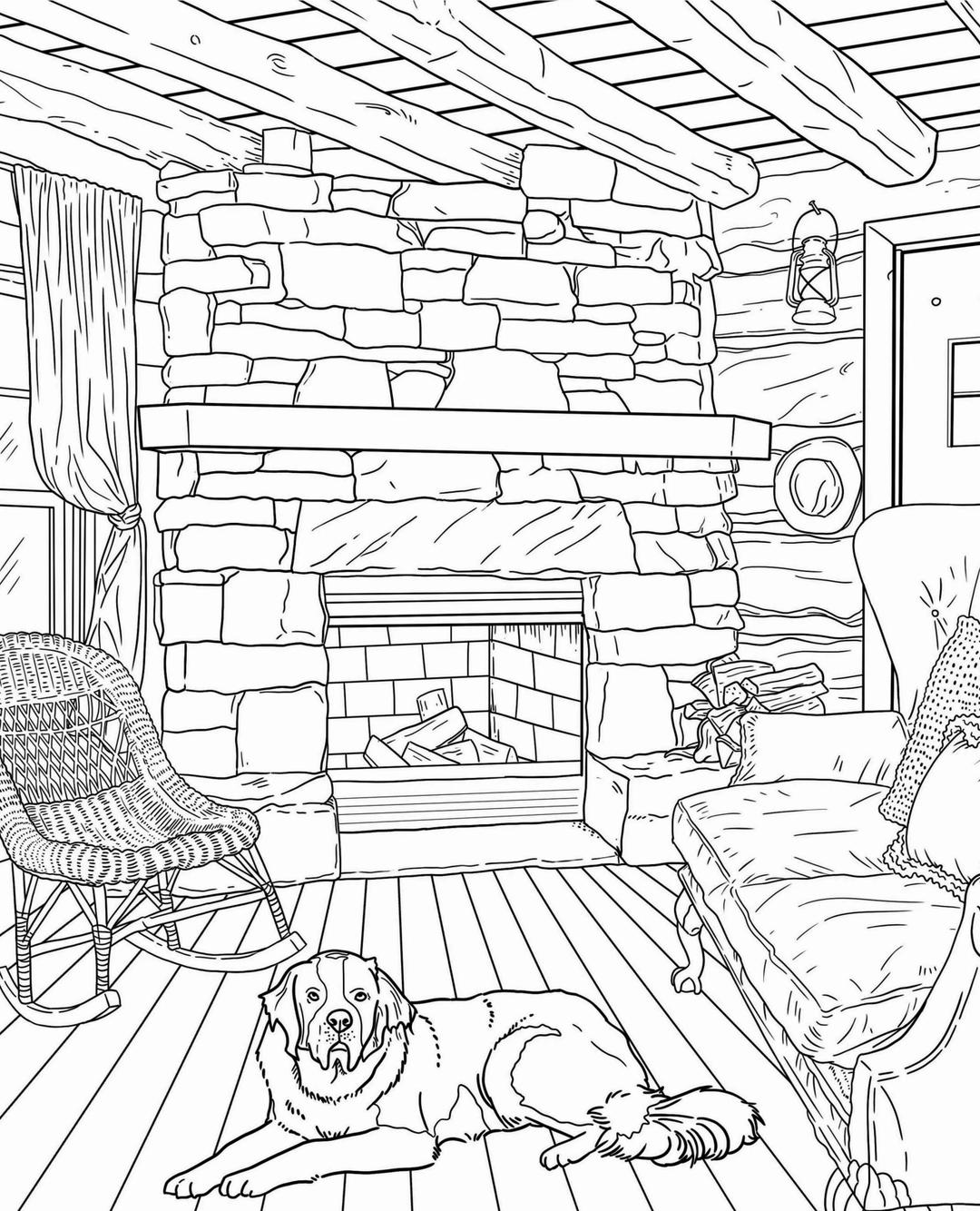Log Cabins Easy Coloring Pages