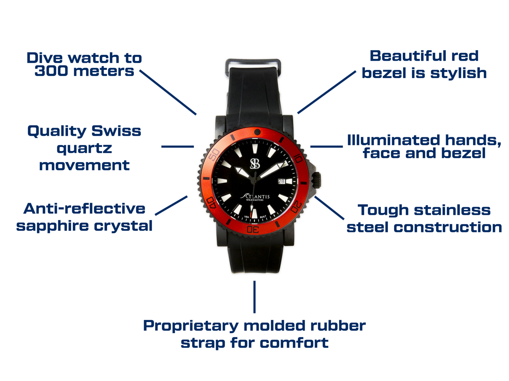 Atlantis Sport Red Men's Dive Watch - Smith & Bradley Watches