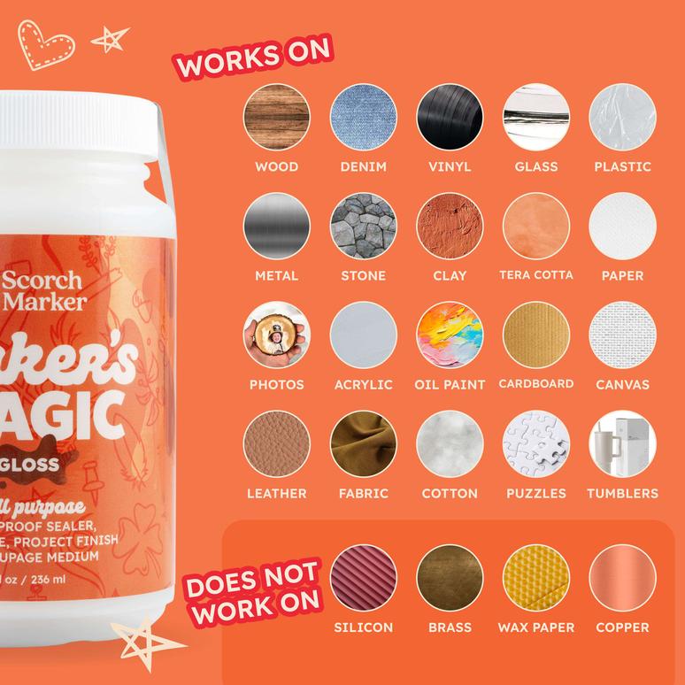 Maker's Magic Gloss - #1 Craft Glue, Waterproof Sealer, & Project Finish - Scorch Marker