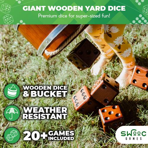 Yardzee & Farkle Giant Dice Set with Wooden Bucket - 20+ Games Include