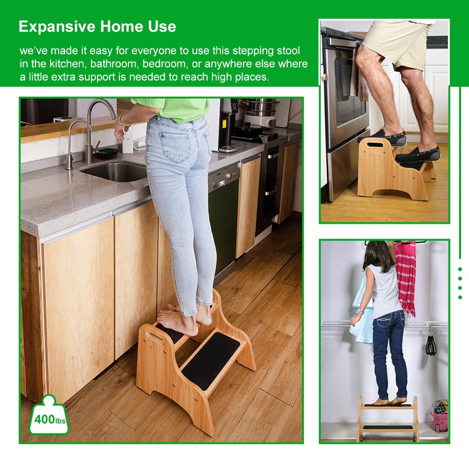 StrongTek Wood 2 Step Stool for Kids, Non-Slip, Portable, Up to 300lbs
