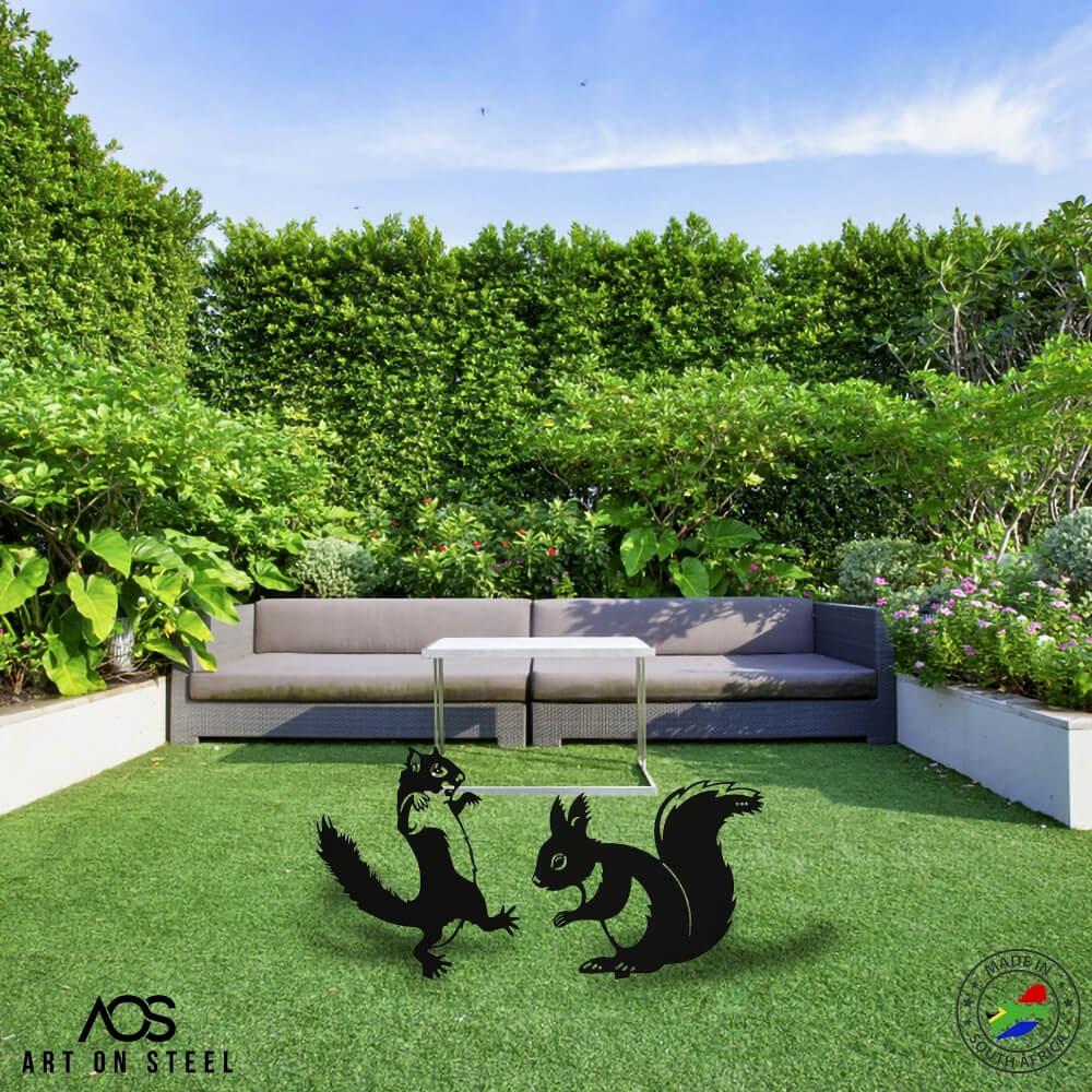 2 Naughty Squirrels Garden Decor | Art on Steel