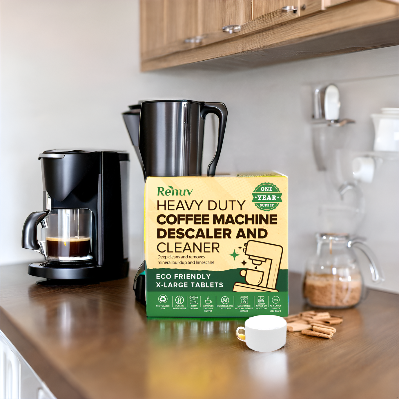 Coffee Maker Cleaner and Descaler Tablets, 12 Uses for Single Cup, Mul