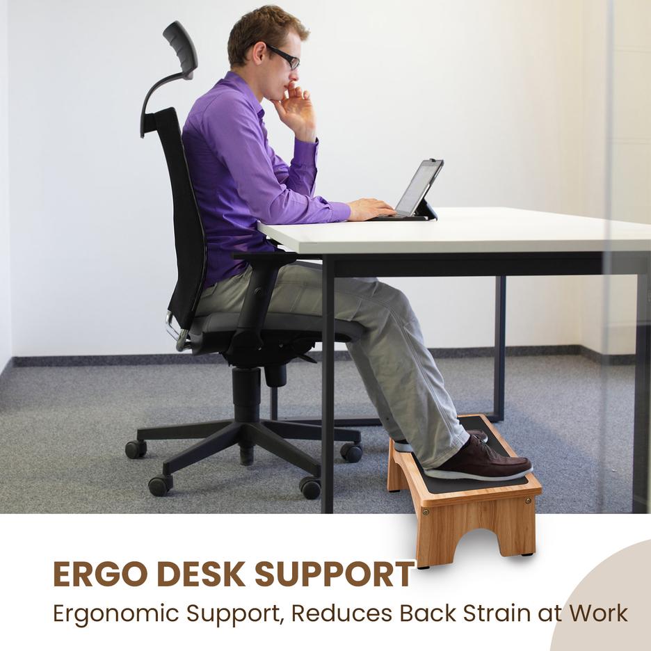 StrongTek Adjustable Wood Foot Rest, 3-Level Incline for Work & Home