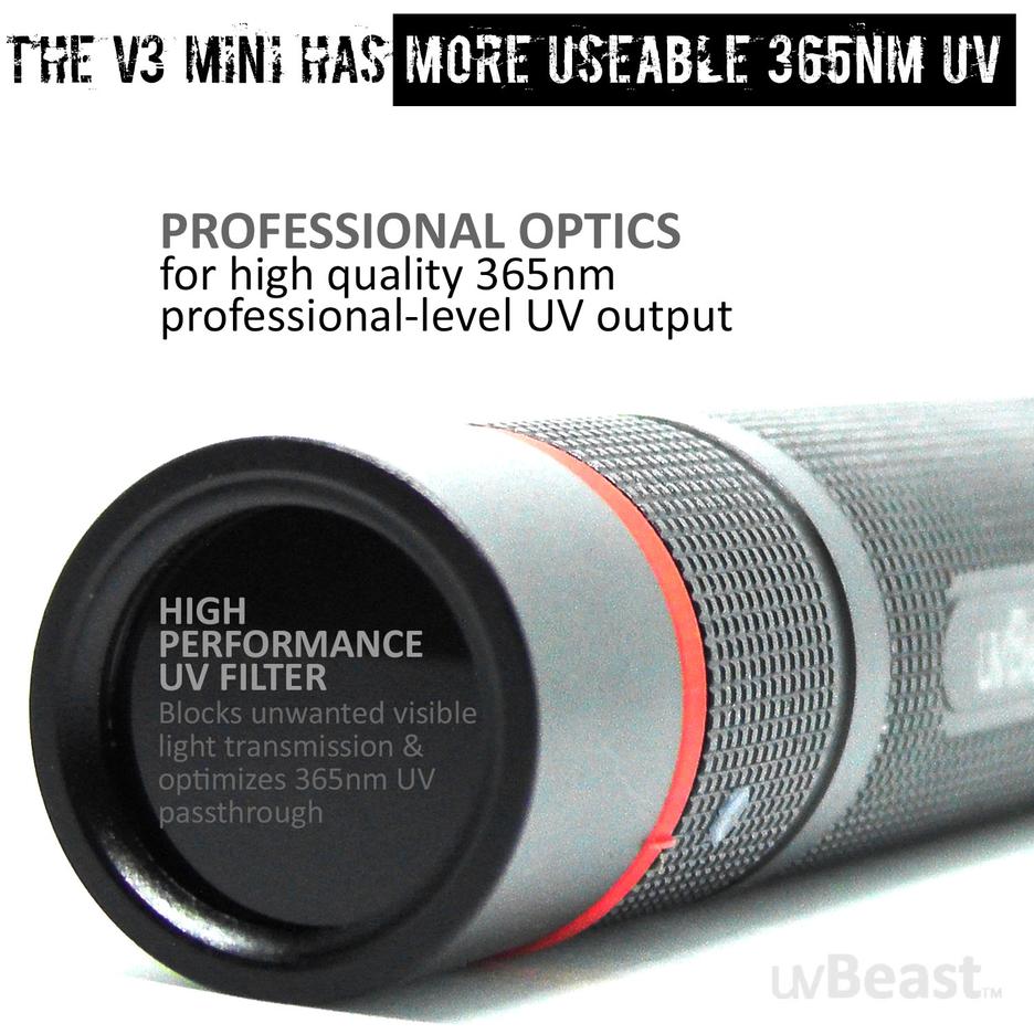 uvBeast Black Light UV Flashlight V3 365nm MINI - FILTERED Ultraviolet
