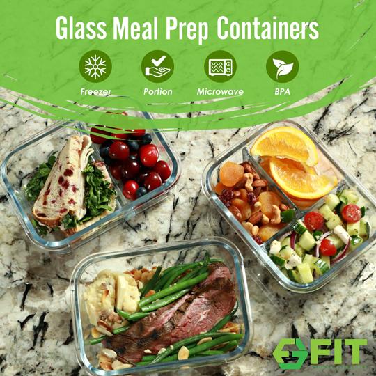 1 & 2 & 3 Compartment Glass Meal Prep Food Storage Containers with Lids ...