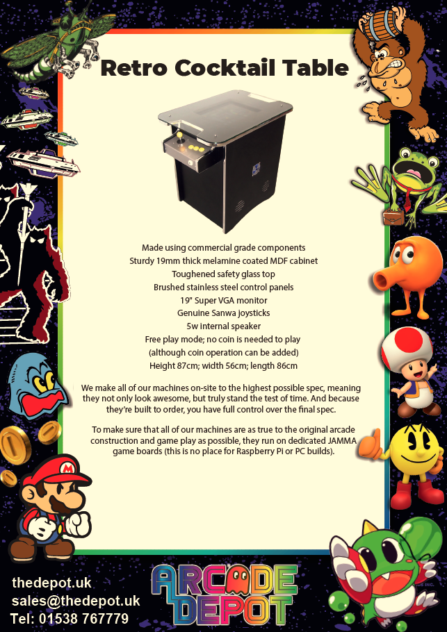 Retro Cocktail Table Arcade Machine - Space Invaders Themed