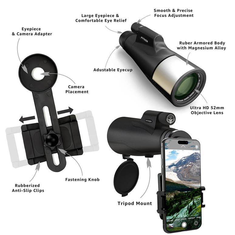 Python 12x52 Range Master Ultra HD Monocular - PYTHON OPTIC