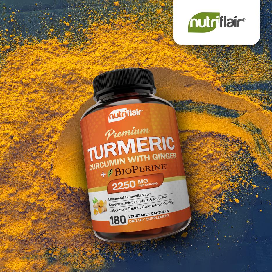 Turmeric Curcumin Ginger With BioPerine Supplement From NutriFlair