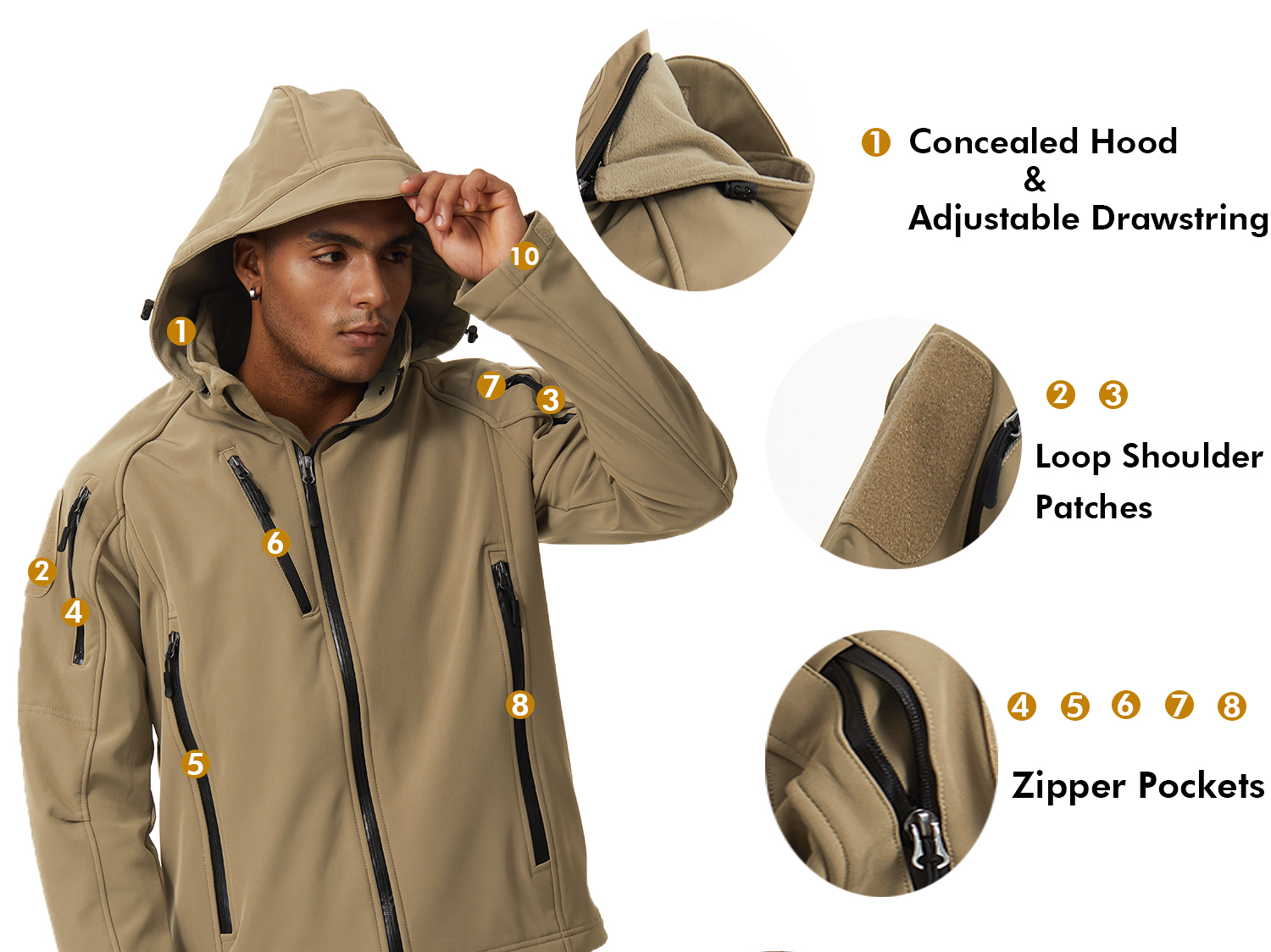 Military/Outdoor Style Waterproof Jacket (Detachable Hood)
