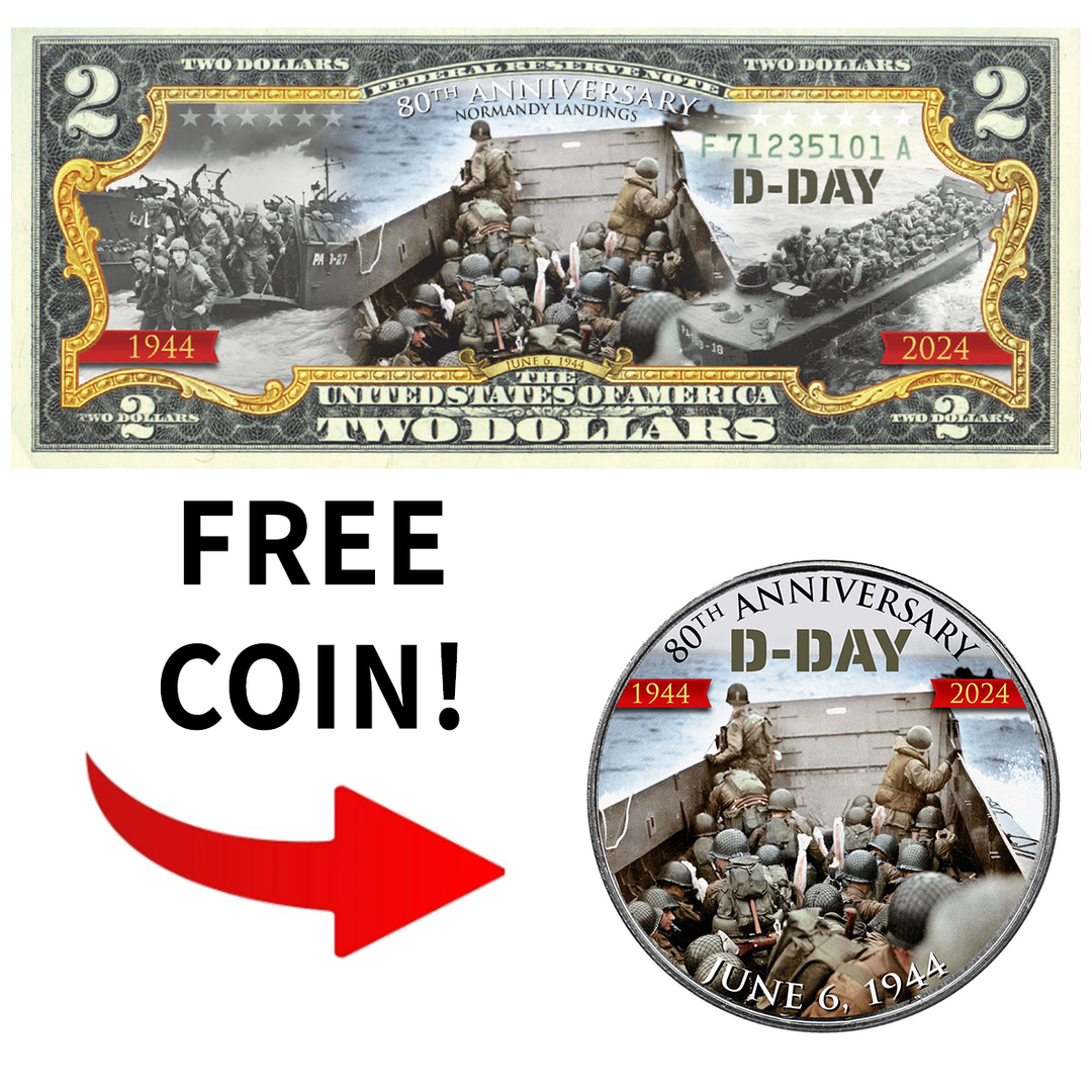 D-DAY NORMANDY LANDINGS $2 Bill + COIN
