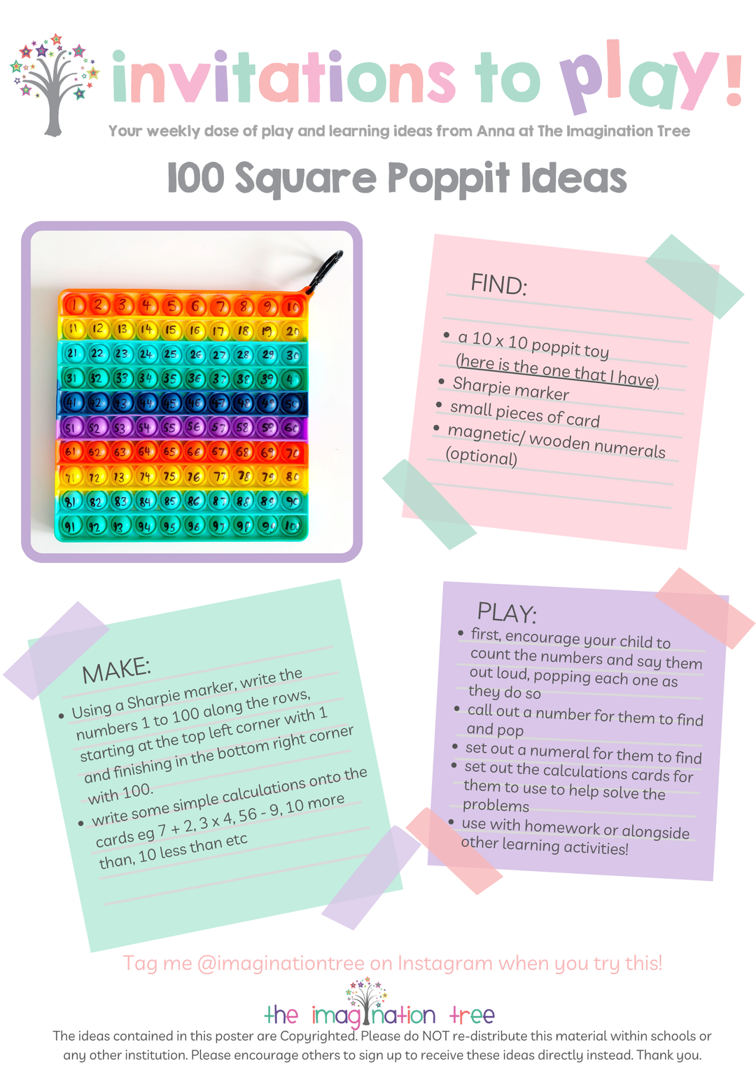 Invitations to Play | 100 Square Poppit Ideas – The Imagination Tree Store