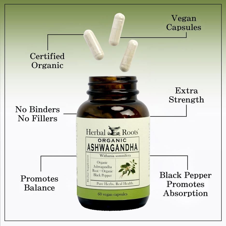 Organic Ashwagandha Root, 60 Vegan Caps - Herbal Roots – Herbal Roots