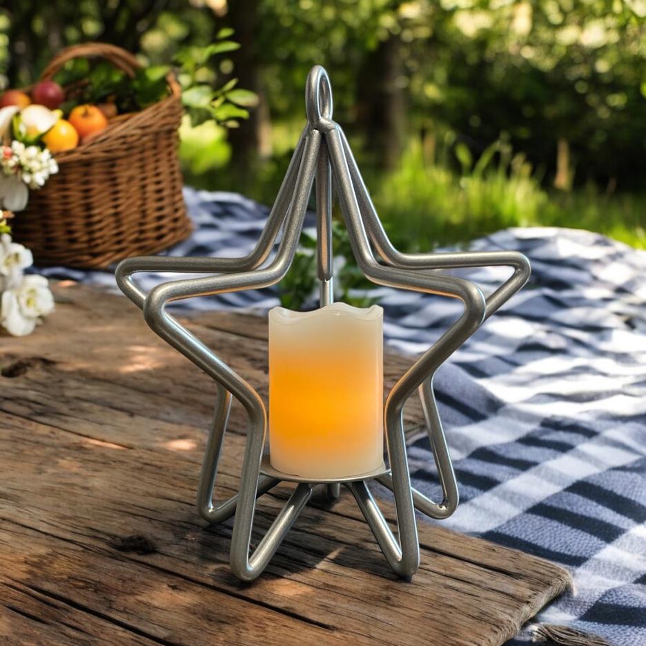 Silver Wrought Iron Star Tea Light Candle Holders, USA-Made