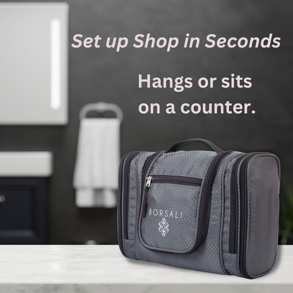 Hanging toiletry bag and travel bottles