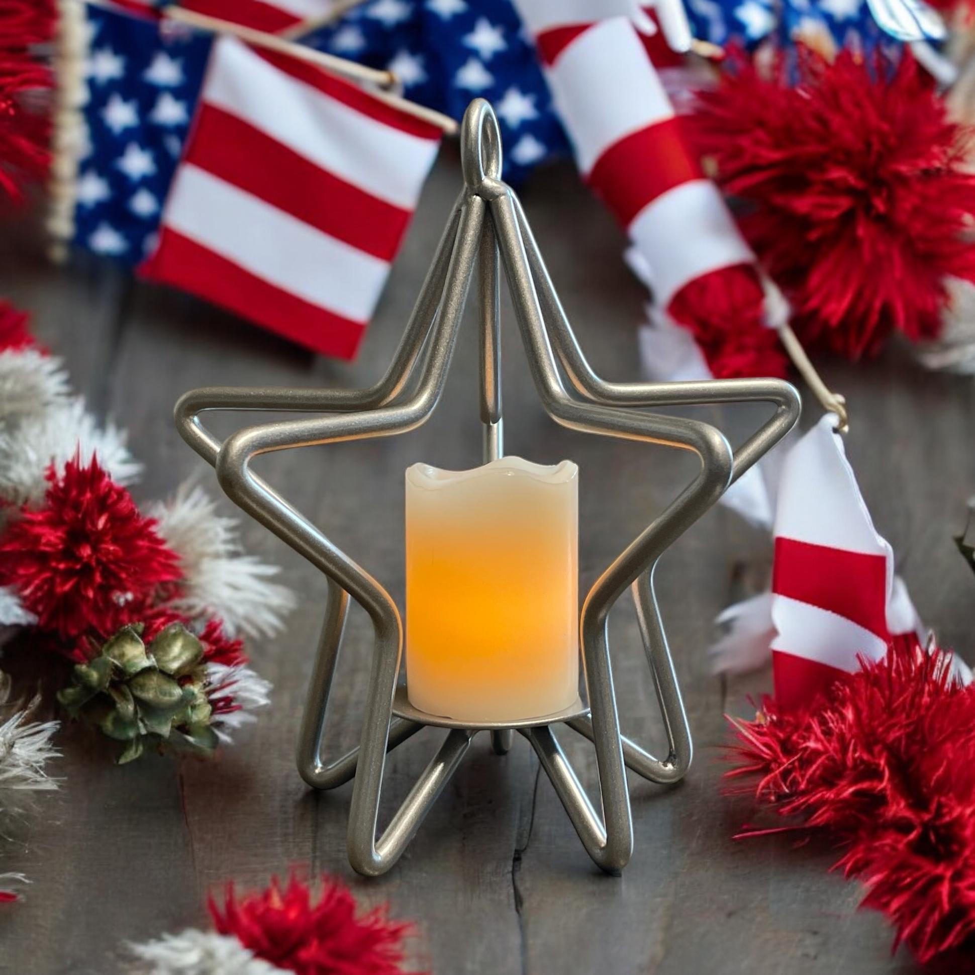 Silver Wrought Iron Star Tea Light Candle Holders, USA-Made