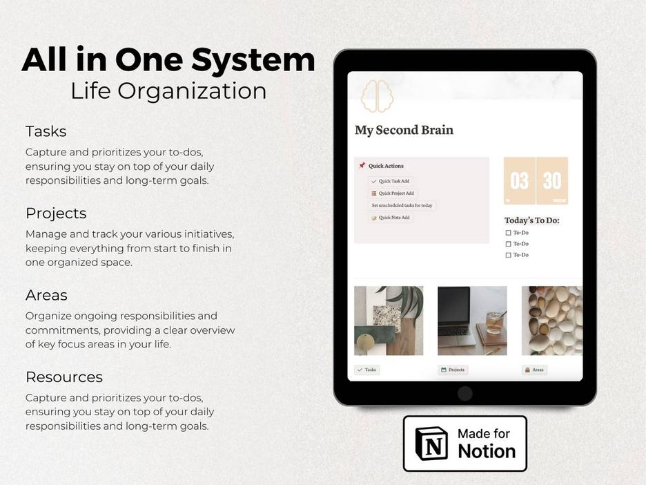 Second Brain Notion Template - Notion Dashboard + All-In-One Life Orga – modAmbition