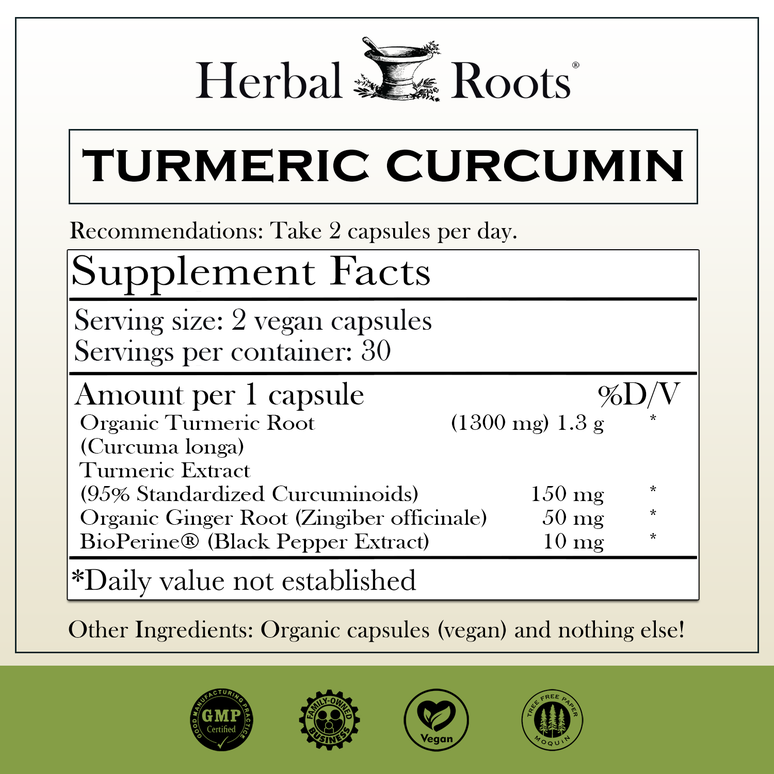 Organic Turmeric Curcumin 60 caps - 100 mg – Herbal Roots