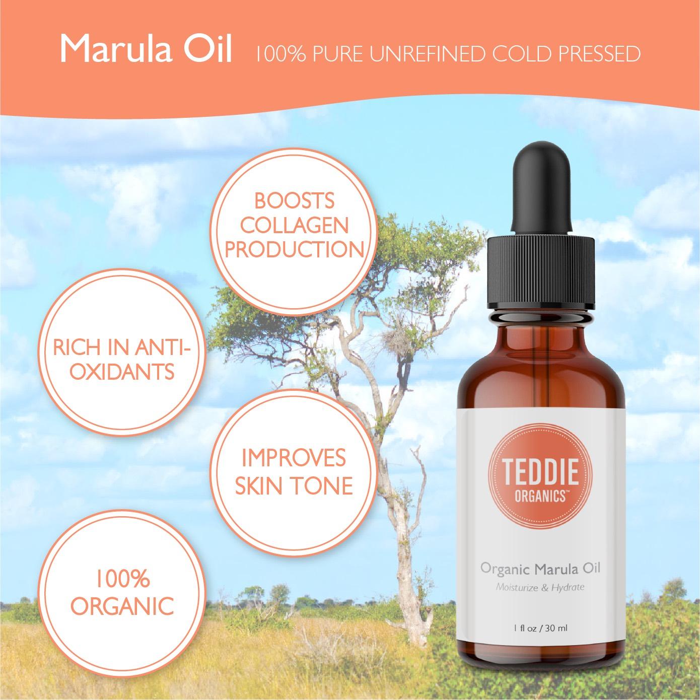 Marula Oil by Teddie Organics - Unrefined, Cold Pressed, Organic