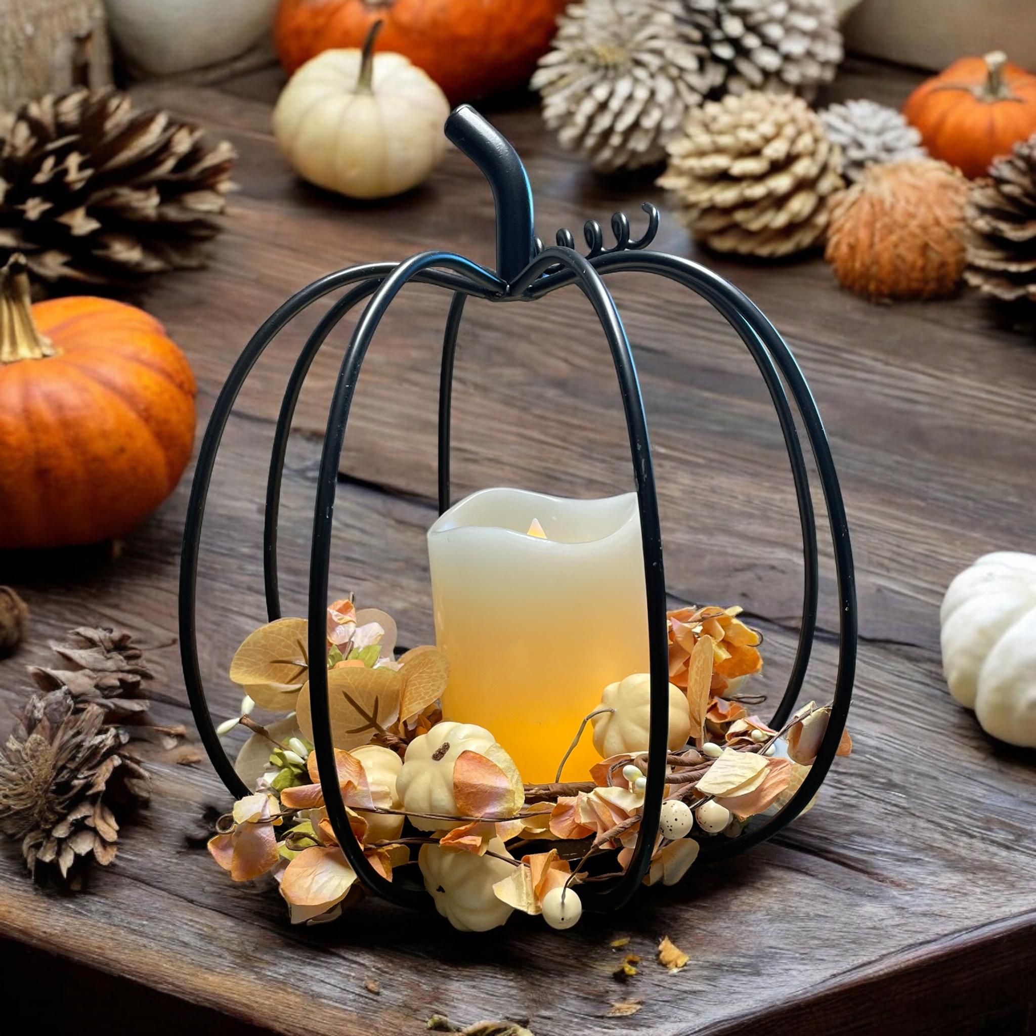Medium Wrought Iron Pumpkin Candle Holder - U.S.A. Made
