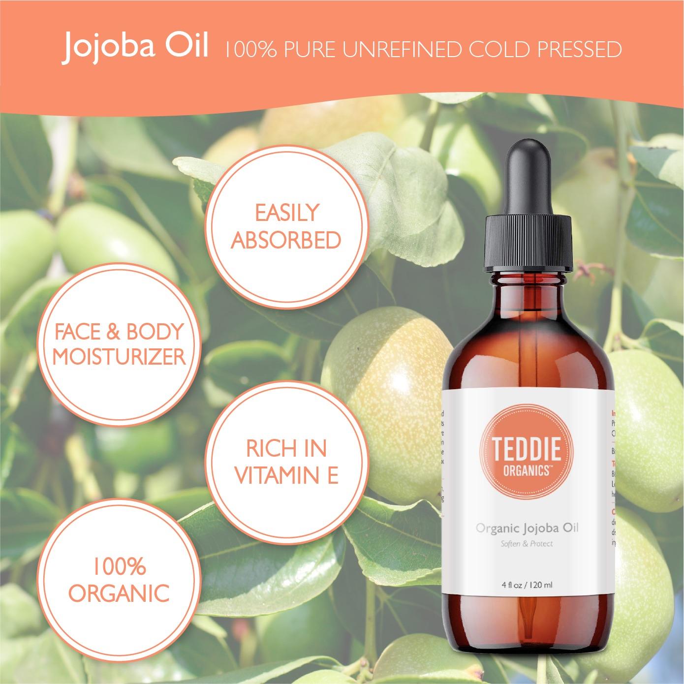 Jojoba Oil by Teddie Organics - Unrefined, Cold Pressed, Organic