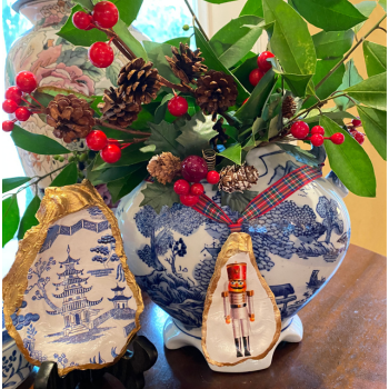 Nutcracker Christmas Ornament, Oyster Shell Art
