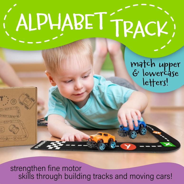 Alphabet Race Car Track Set, 26 Cars in 6 Colors, 15 Alphabet Car Trac ...