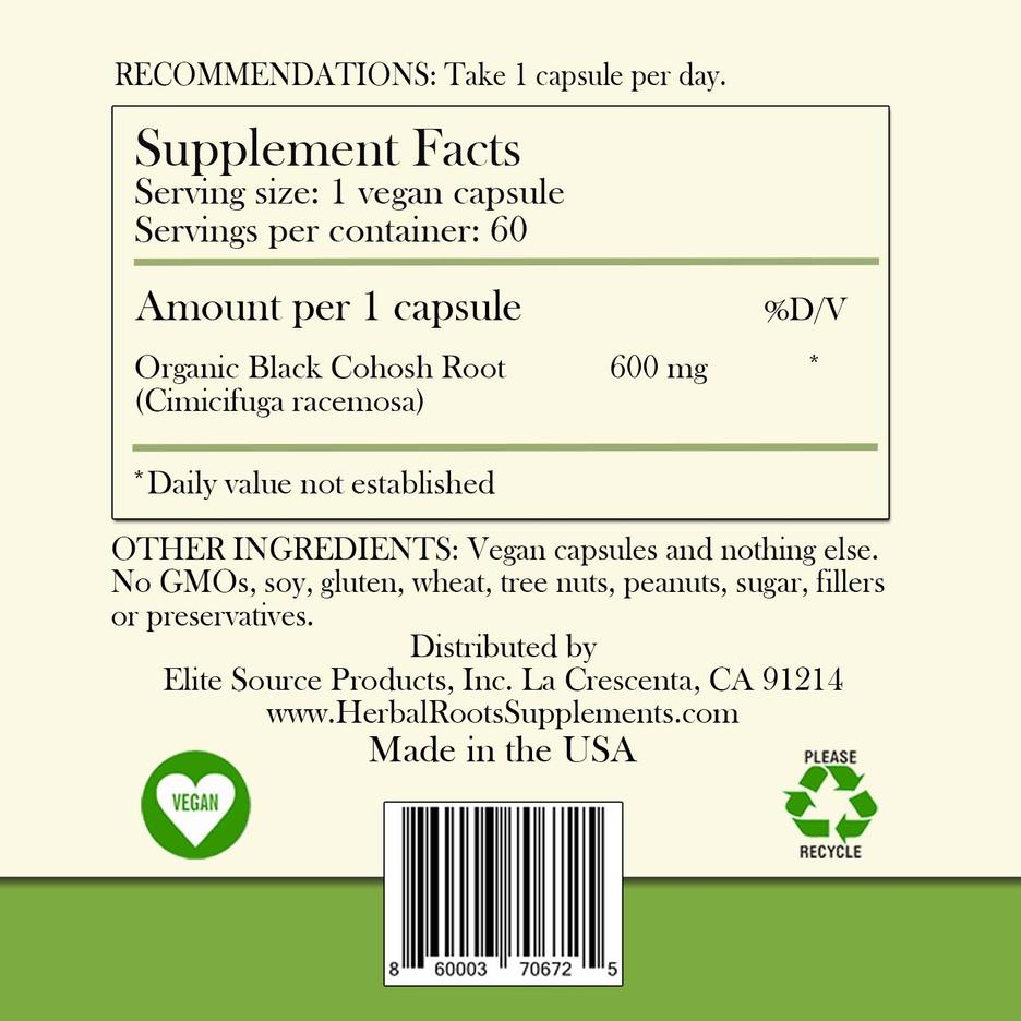 Black Cohosh Extract 600mg - 60 Caps - Herbal Roots - Herbal Roots