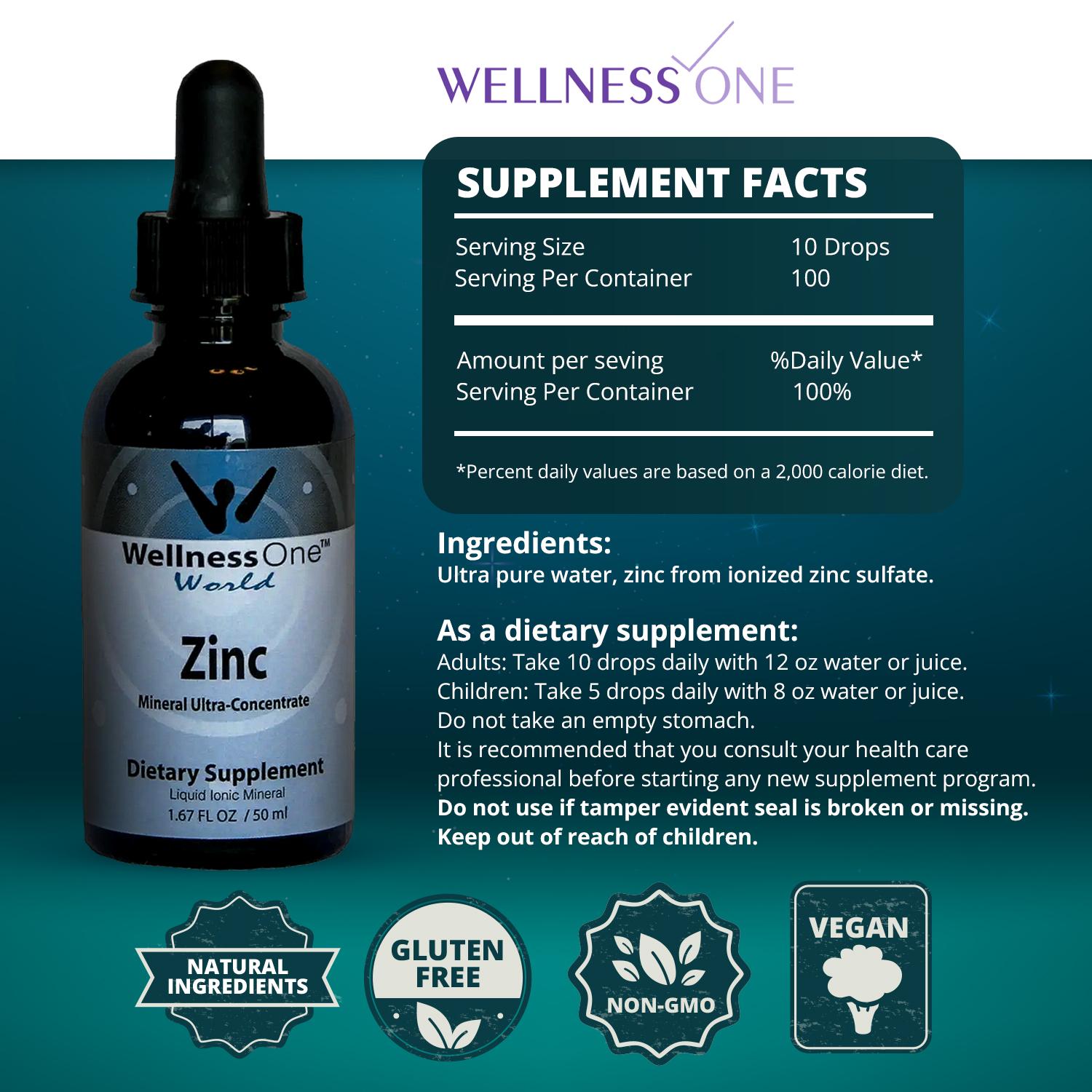 Zinc Drops - Liquid Ionic Mineral Supplement 50 ml Bottle (100 days at