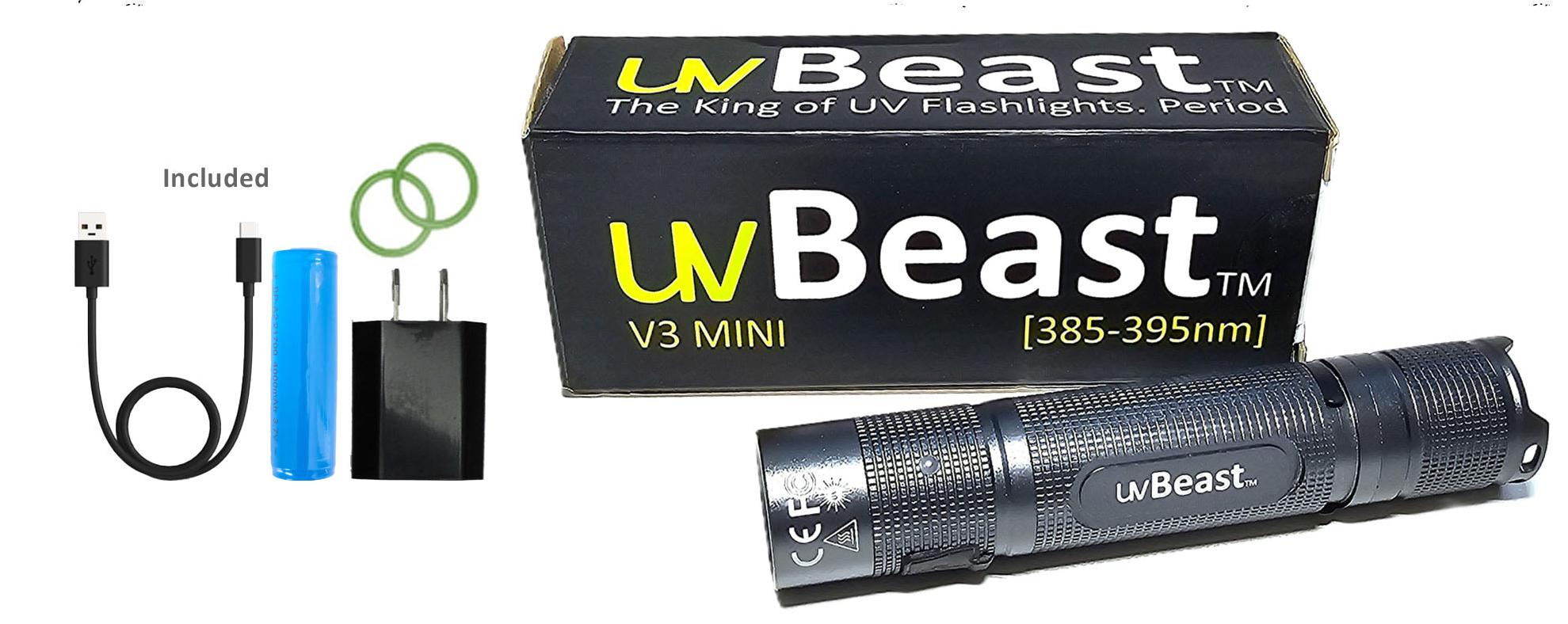 uvBeast New V3 MINI 385-395nm - Black Light UV Flashlight – Rechargeab
